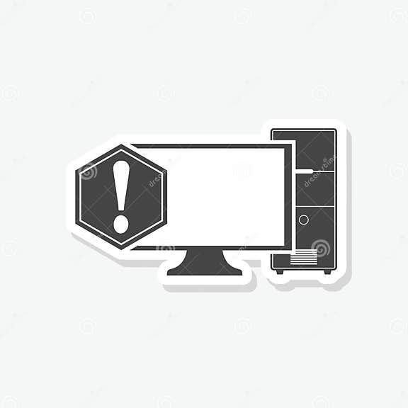 Computer with Exclamation Mark Icon Sticker Isolated on White ...