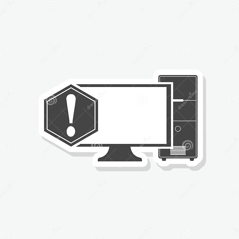 Computer with Exclamation Mark Icon Sticker Isolated on White ...