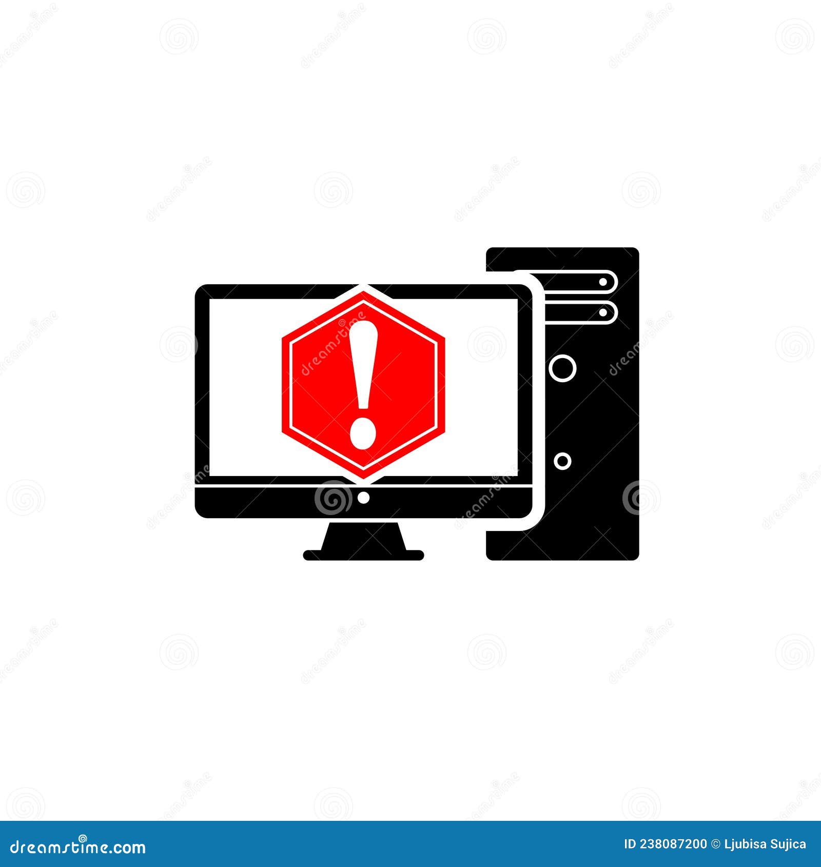 Computer with Exclamation Mark Icon. Warning Concept Isolated on White ...