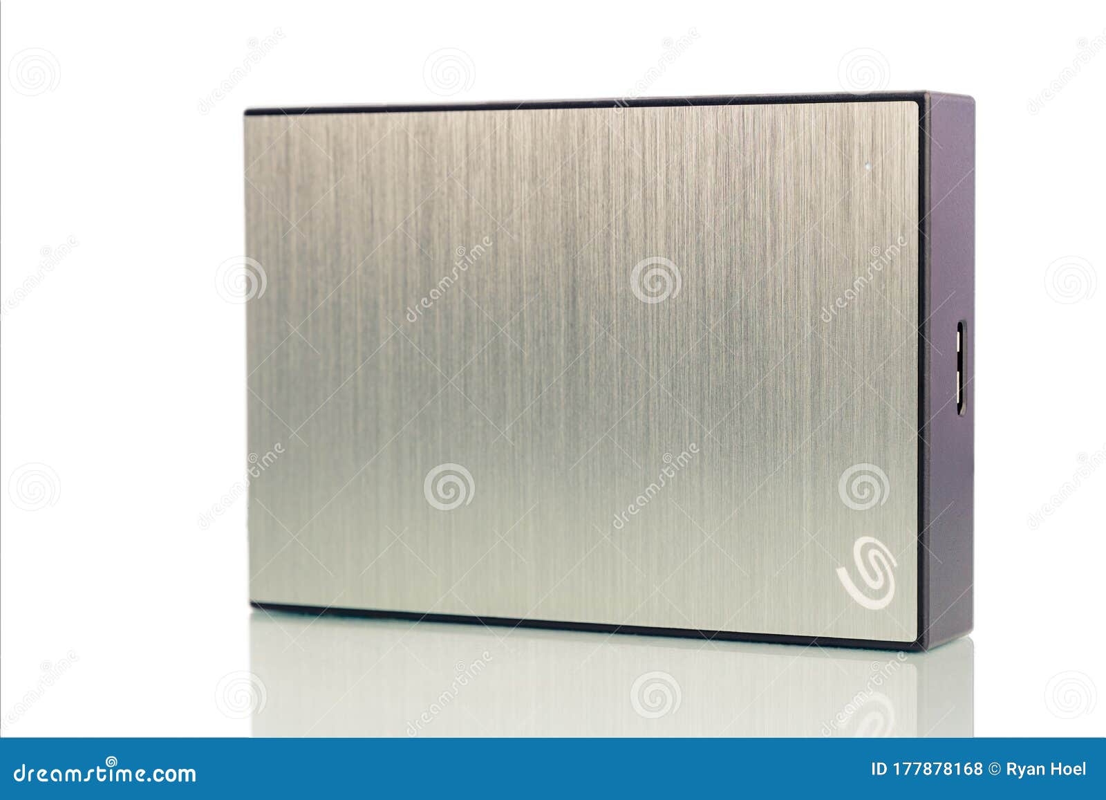 Close Up Of The External Power And HDMI Connector. Action. Side View Of ...