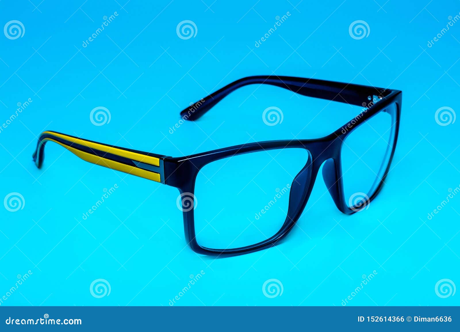 Computer Eye Protection Glasses with a Yellow Shackle Close Up on a ...