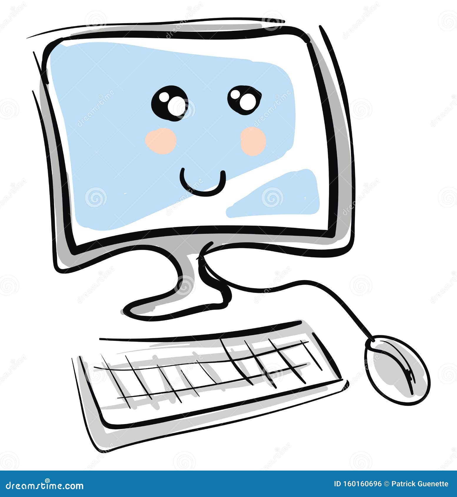 Computer with Face Character Hand Drawn Design, Illustration, Vector ...
