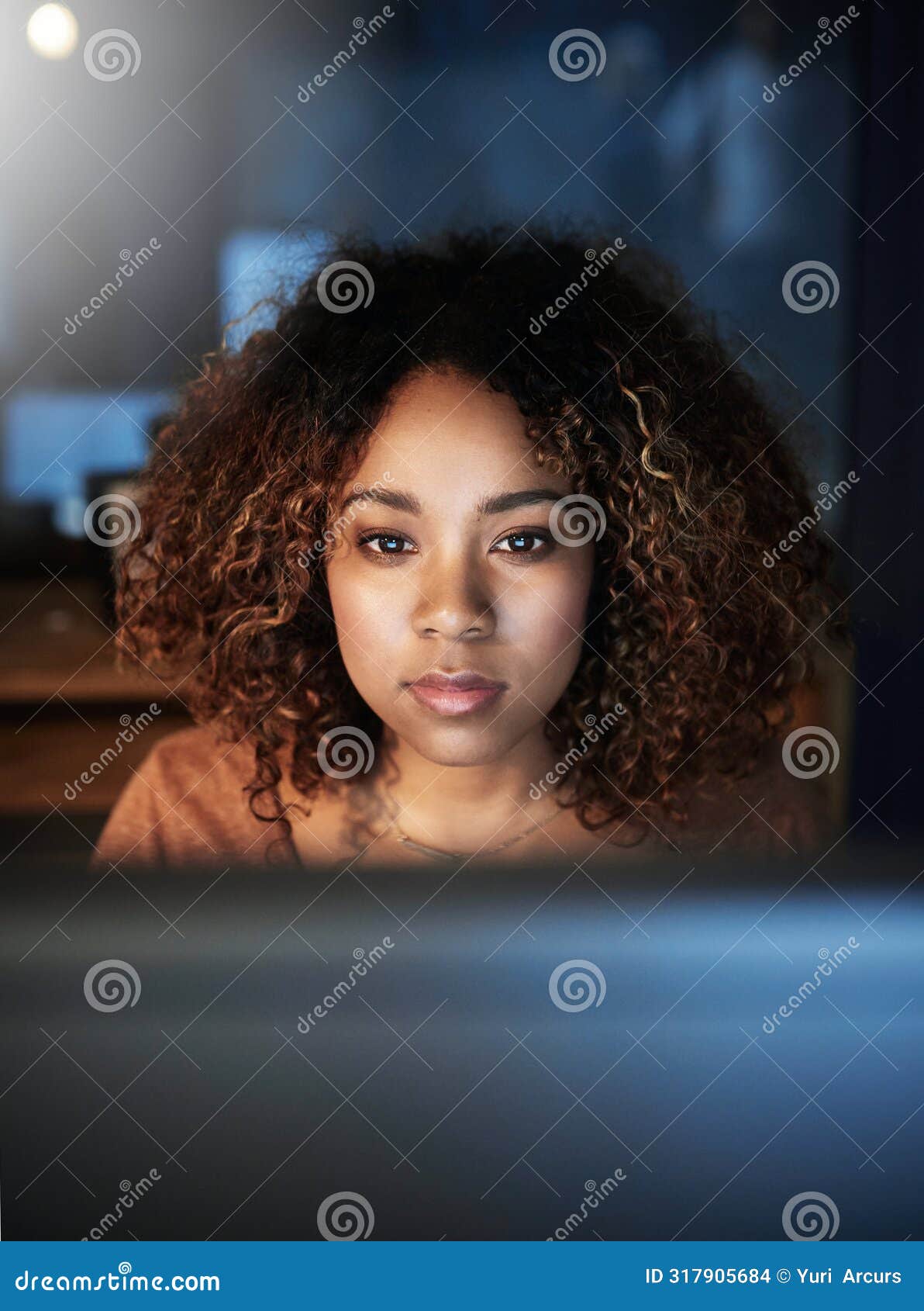 Computer Face And Night With Woman Coder In Office For Web Development Deadline Coding