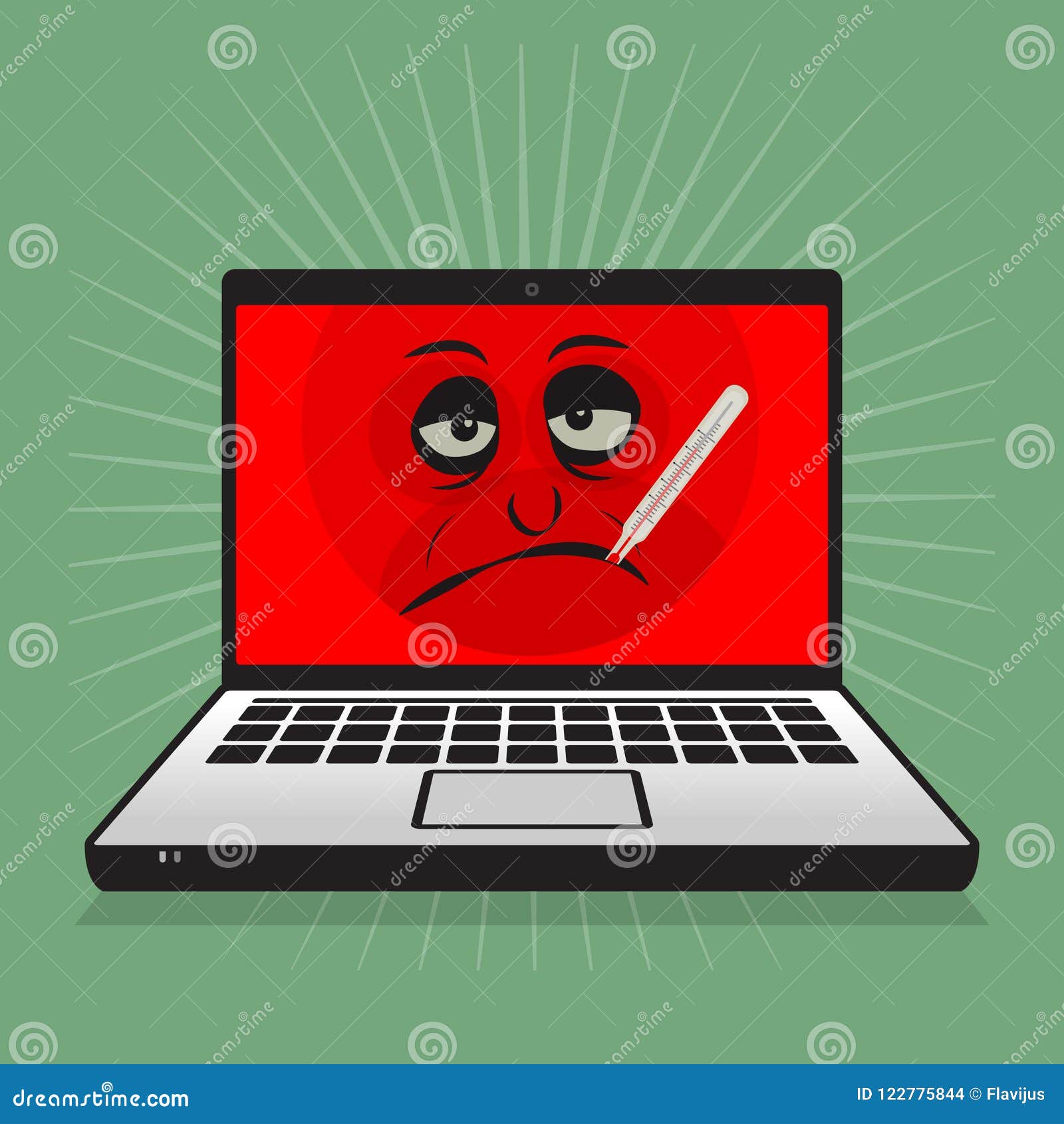 Computer Face with Thermometer in Its Mouth Stock Vector - Illustration ...