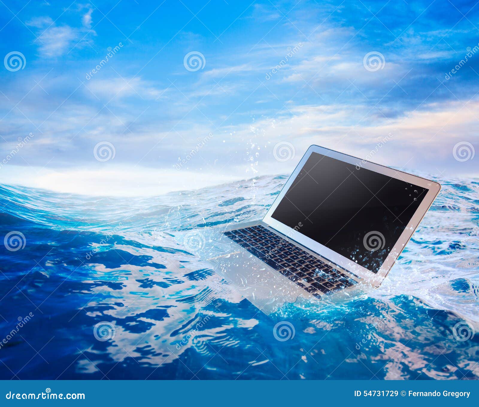 Computer Failure Concept with Laptop on Water Stock Image - Image of ...