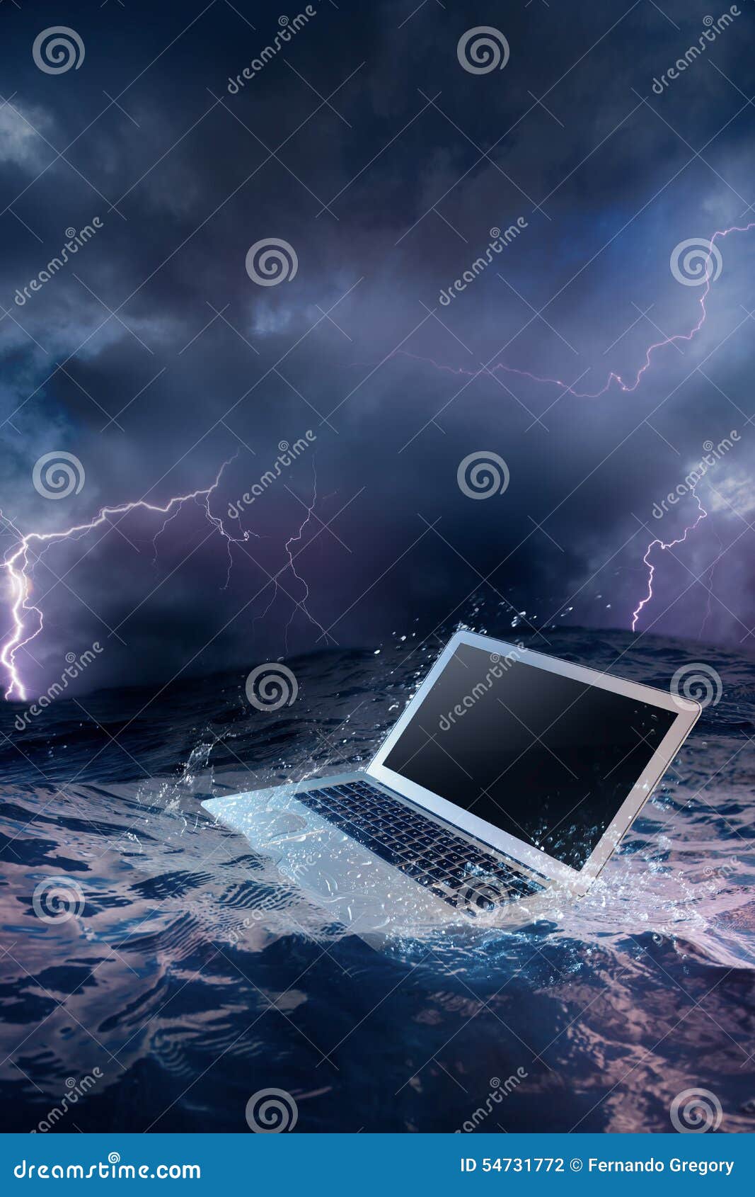 Computer Failure Concept with Laptop on Water Stock Photo - Image of ...