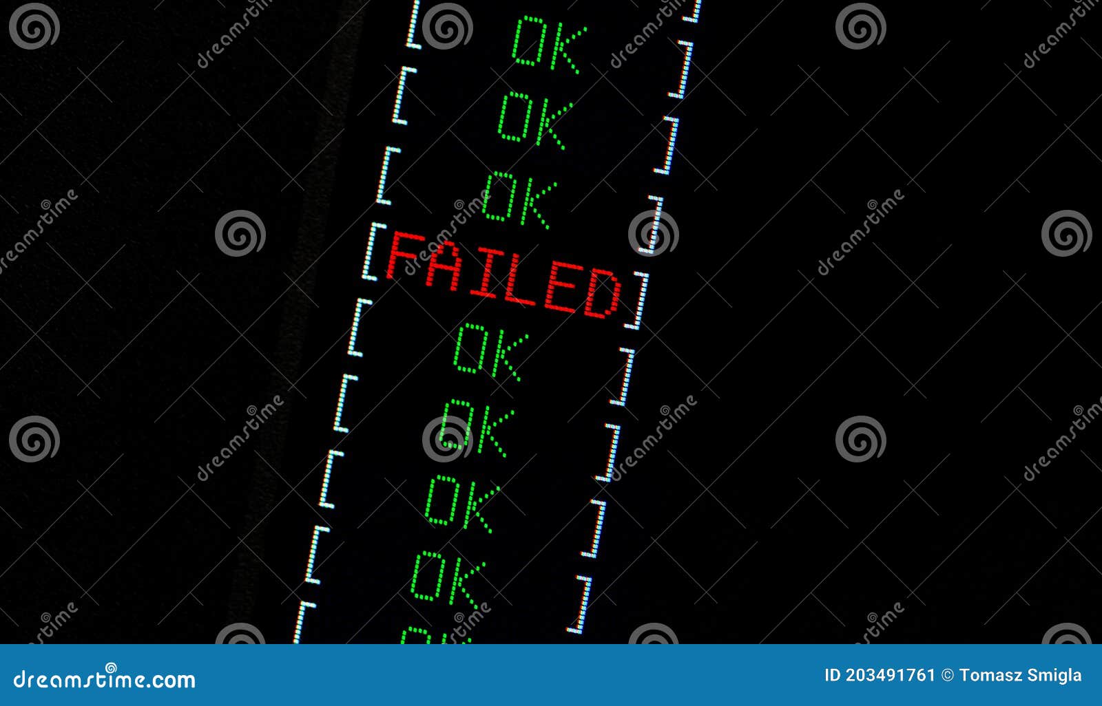 Computer Failure Simple Abstract Concept. One Red FAIL Indicator among Many Green OK Passed ...