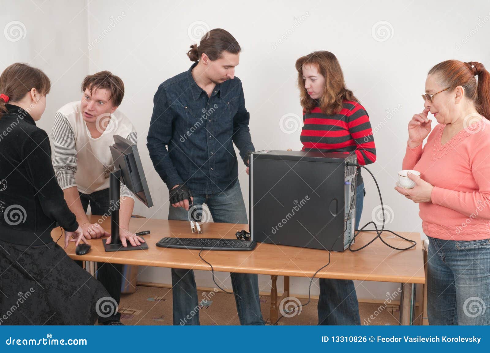 The computer and family. stock photo. Image of brother - 13310826