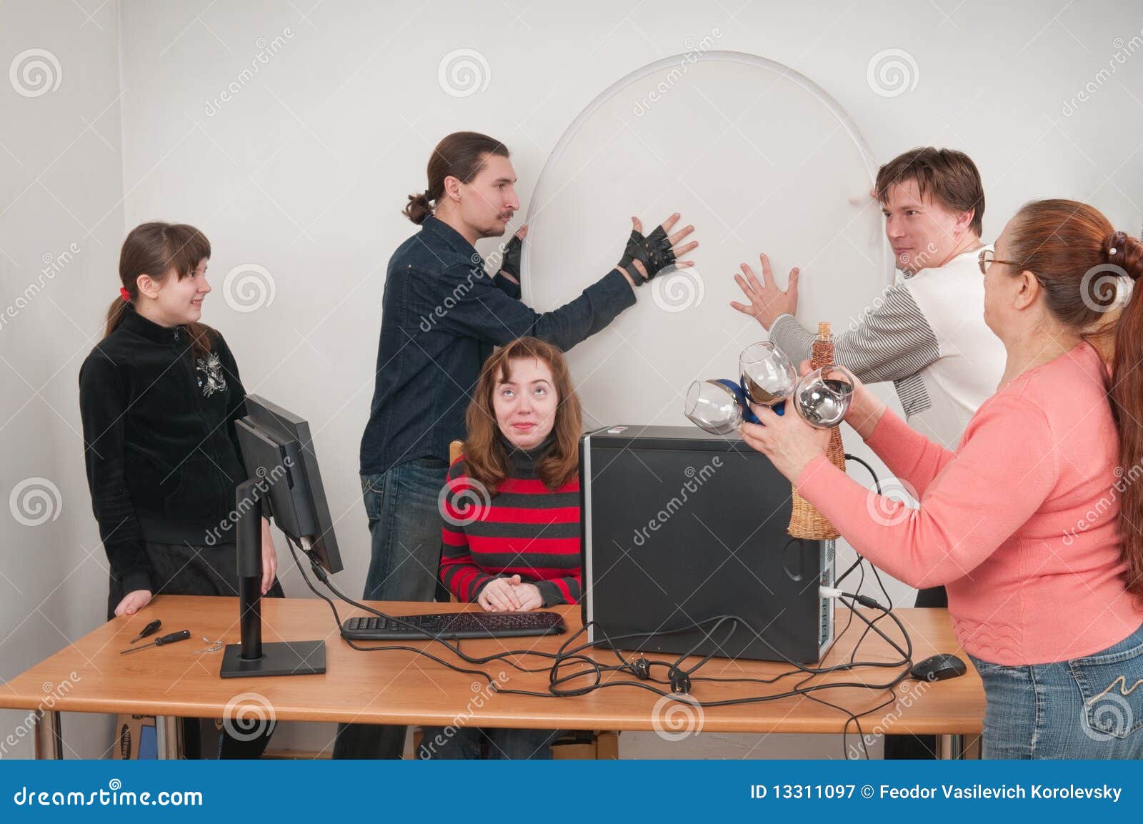 The computer and family. stock image. Image of home, keyboard - 13311097
