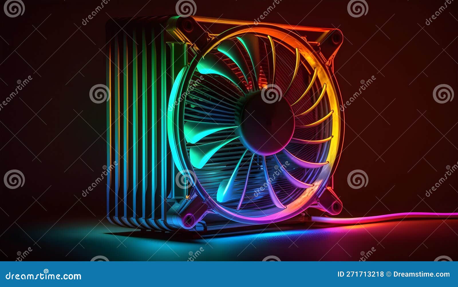 Computer Fan on a Dark Background with Neon Lights. 3D Rendering Stock ...
