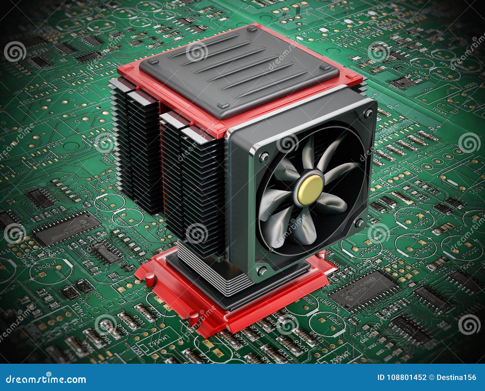 Computer Fan And Heatsink On CPU. 3D Illustration Royalty-Free Cartoon ...