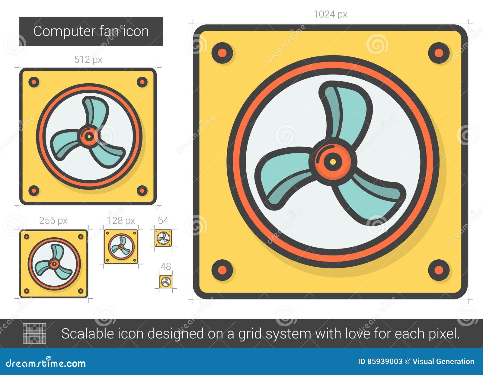 Computer fan line icon. stock vector. Illustration of element - 85939003