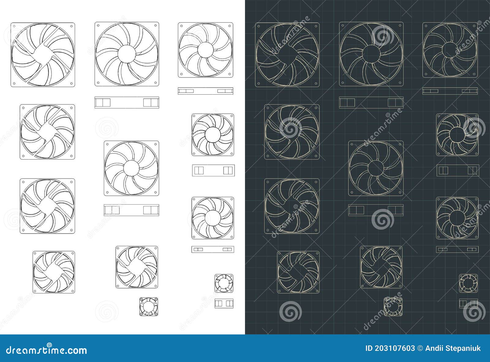 Computer Fans Set stock vector. Illustration of sketches - 203107603
