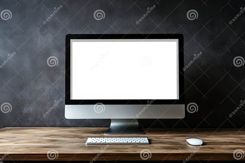 A Computer Featuring a Bright White Screen is Placed on a Wooden Desk ...