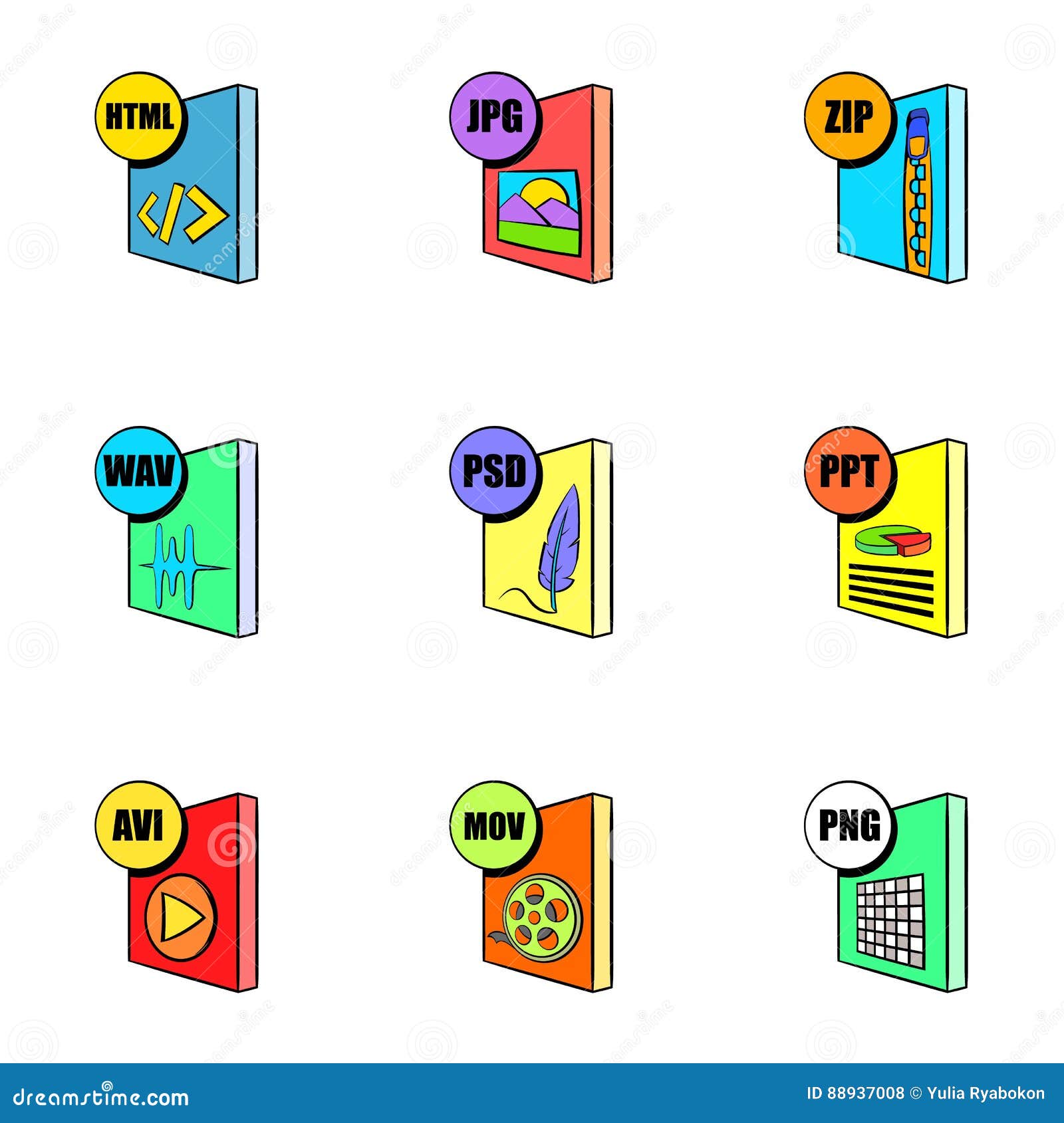 Computer File Icons Set, Cartoon Style Stock Vector - Illustration of ...