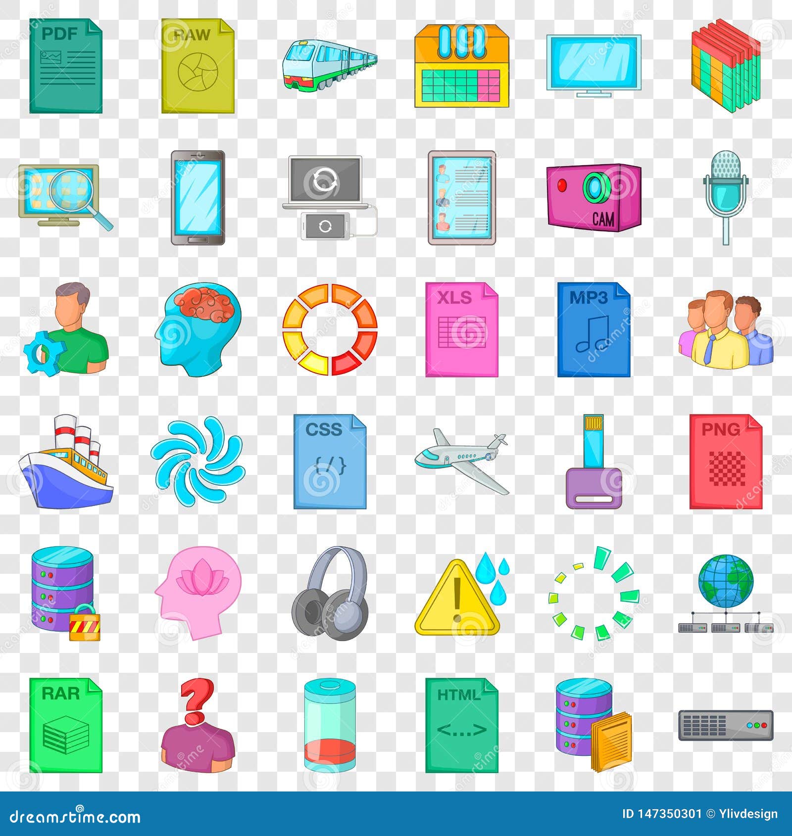 Computer File Icons Set, Cartoon Style Stock Vector - Illustration of ...