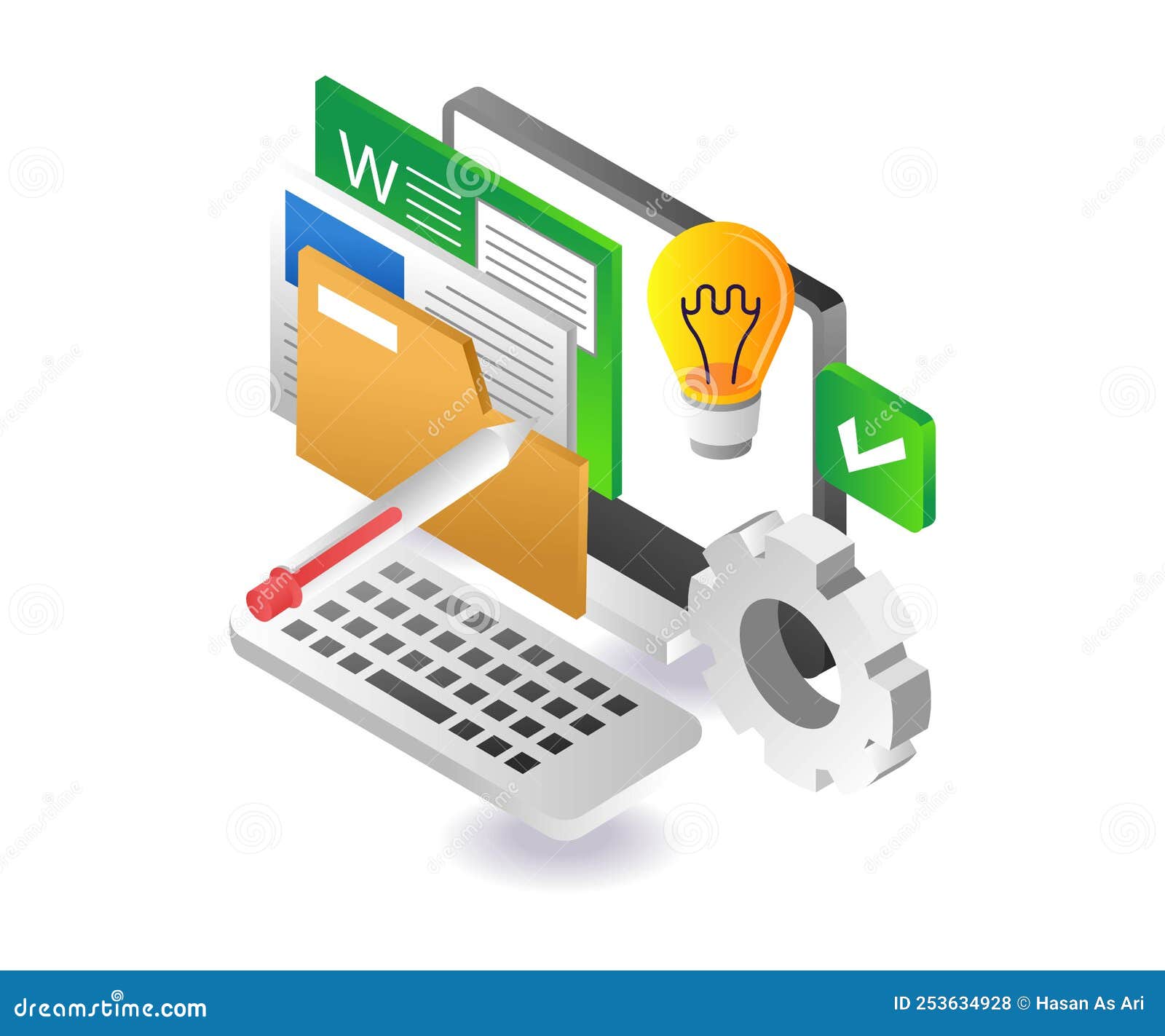 Computer File Processing Ideas in Flat Isometric Illustration Design ...