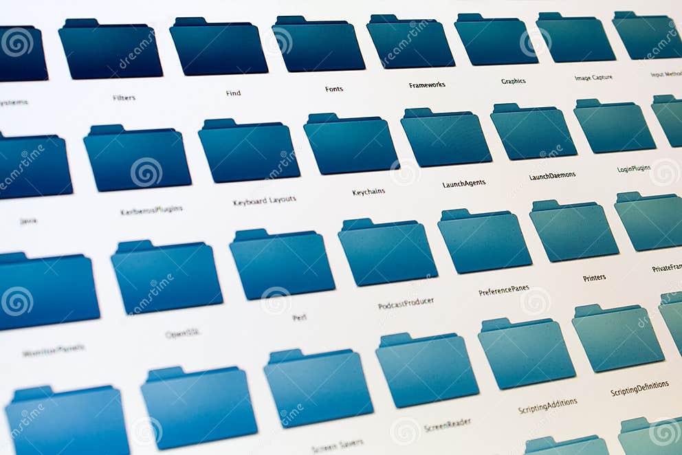 Computer File System on Black Screen Stock Photo - Image of background ...