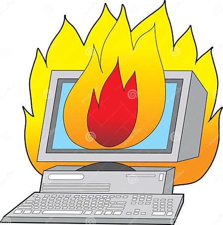 Computer on Fire stock vector. Illustration of keyboard - 1354406