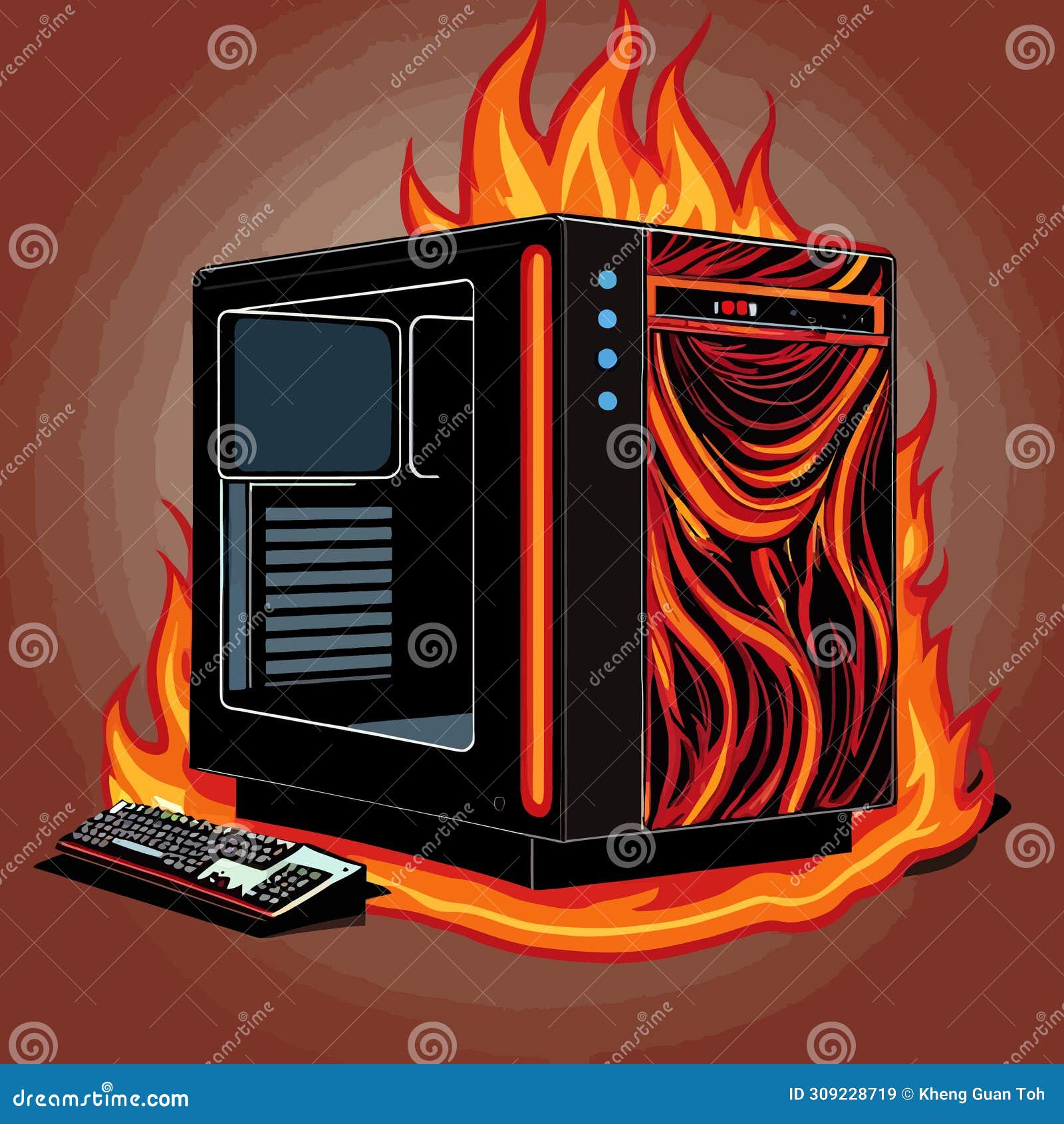 Computer on Fire, Indicating Computer Overheating and Failure, Vector ...