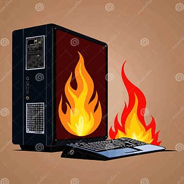 Computer on Fire, Indicating Computer Overheating and Failure, Vector ...