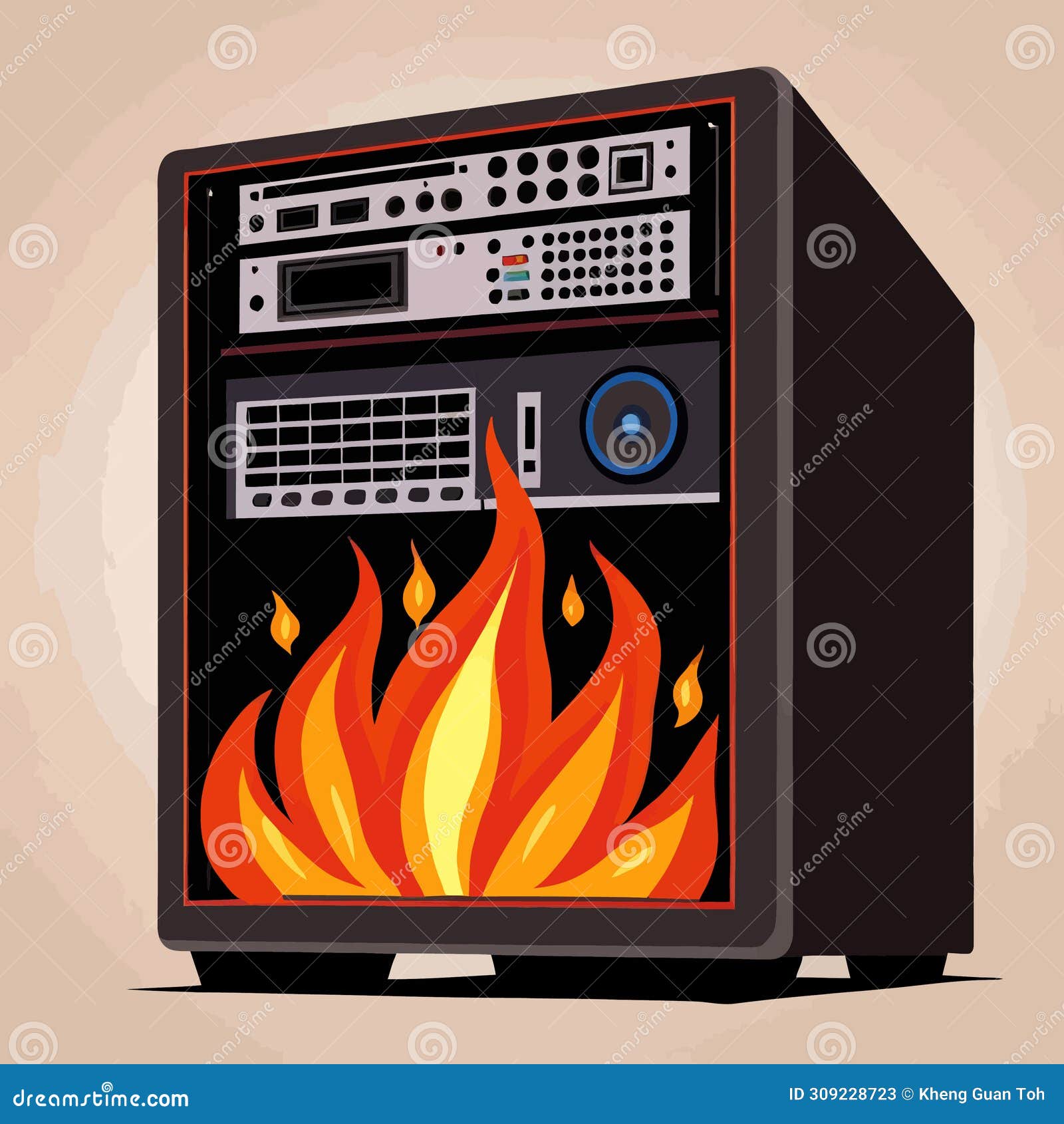 Computer on Fire, Indicating Computer Overheating and Failure, Vector ...