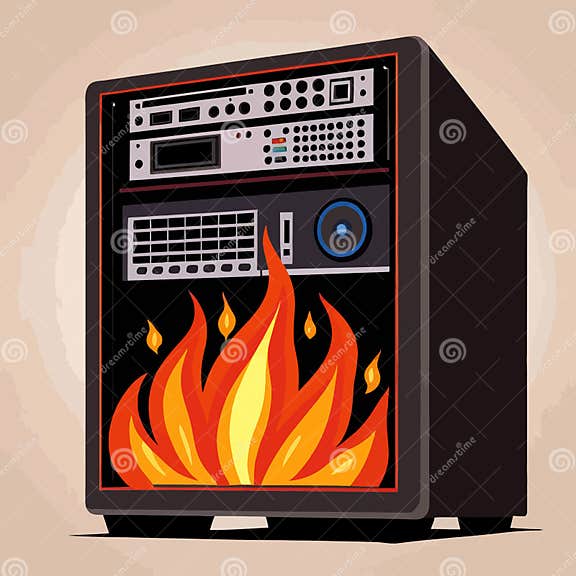 Computer on Fire, Indicating Computer Overheating and Failure, Vector ...