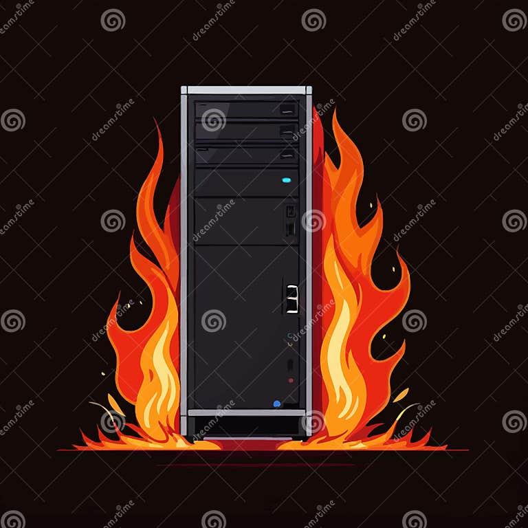 Computer on Fire, Indicating Computer Overheating and Failure, Vector ...