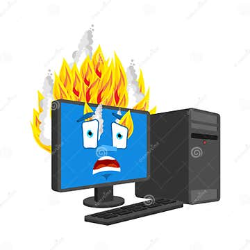 Computer Fire Isolated. Burning Computer Cartoon Style Stock Vector ...