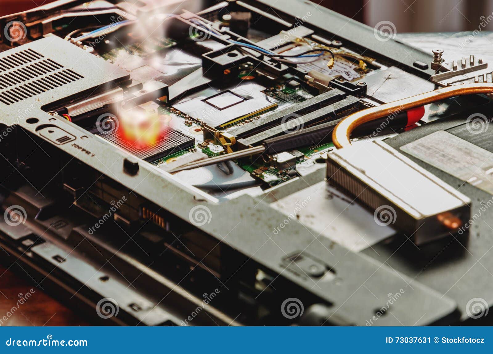 Computer with fire stock image. Image of processor, hard - 73037631