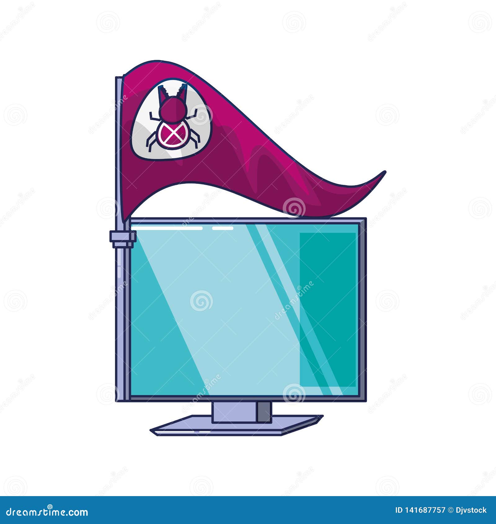 Computer with Flag Bug Virus Infection Stock Vector - Illustration of ...