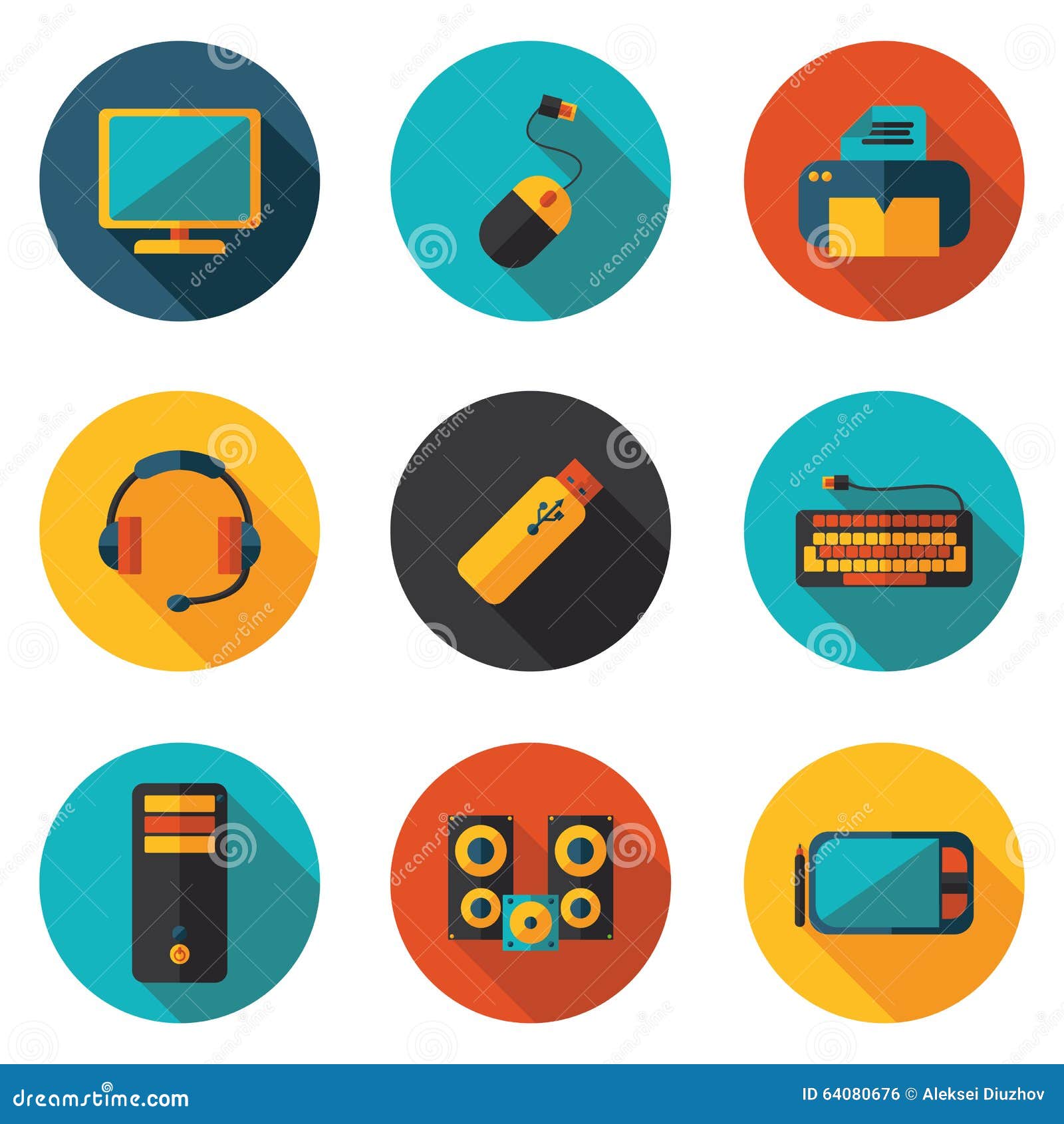Computer flat icons stock illustration. Illustration of shadow - 64080676