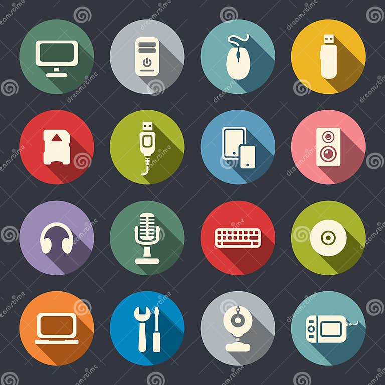 Computer flat icons set stock vector. Illustration of camera - 37345919