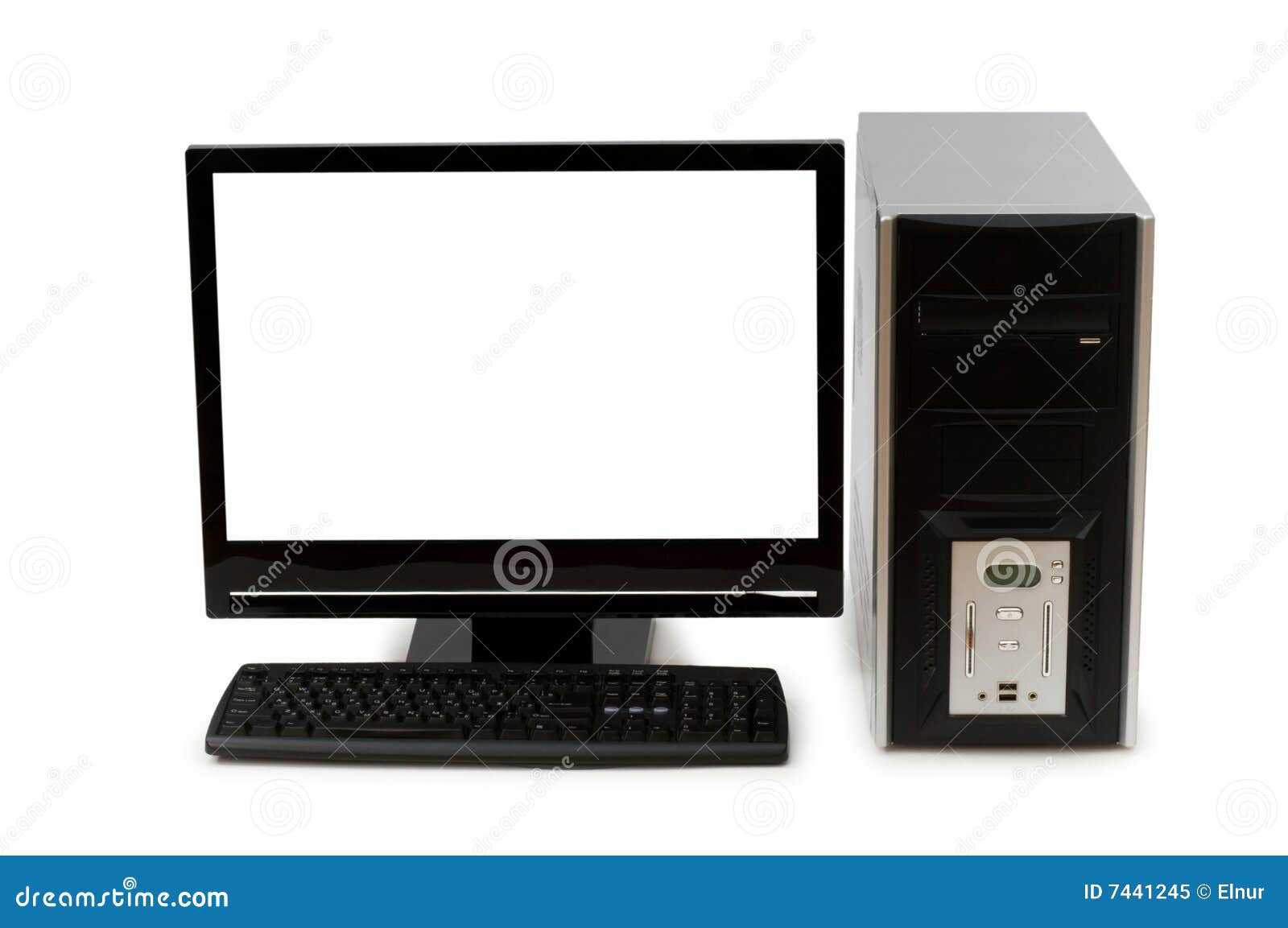 Computer with flat screen stock image. Image of silver - 7441245