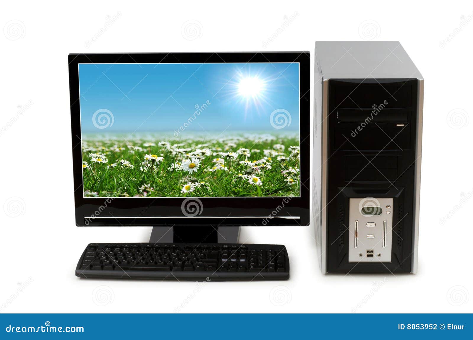 Computer with flat screen stock photo. Image of gray, isolated - 8053952