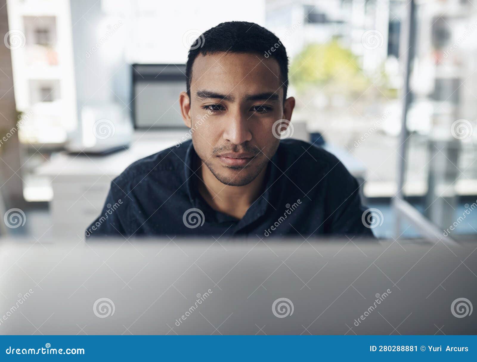 Computer, Focus and Business Man Reading Online for Information ...