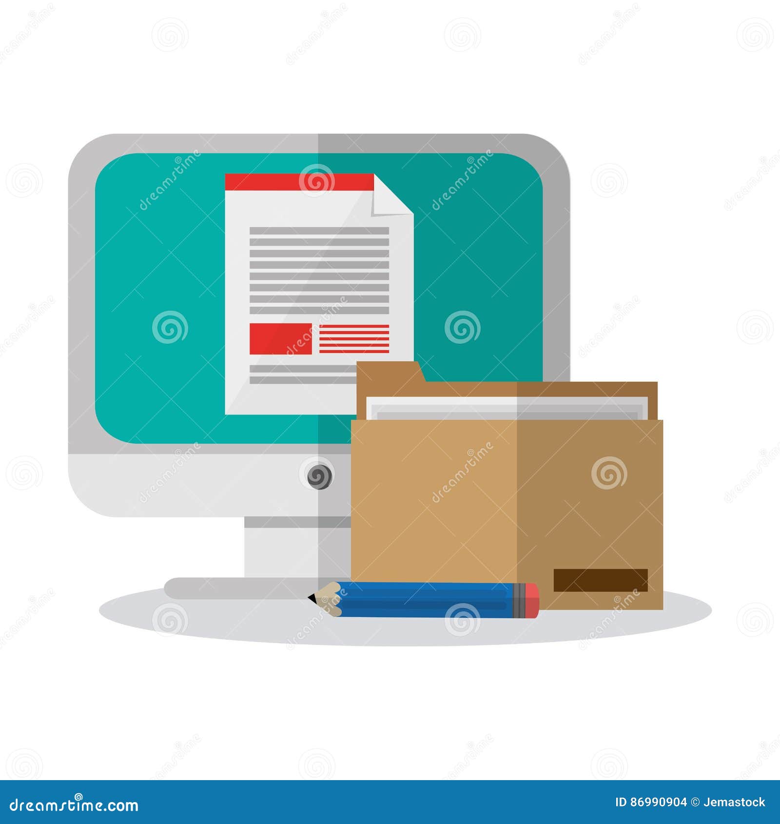 Computer Folder Document and Pencil Stock Vector - Illustration of ...