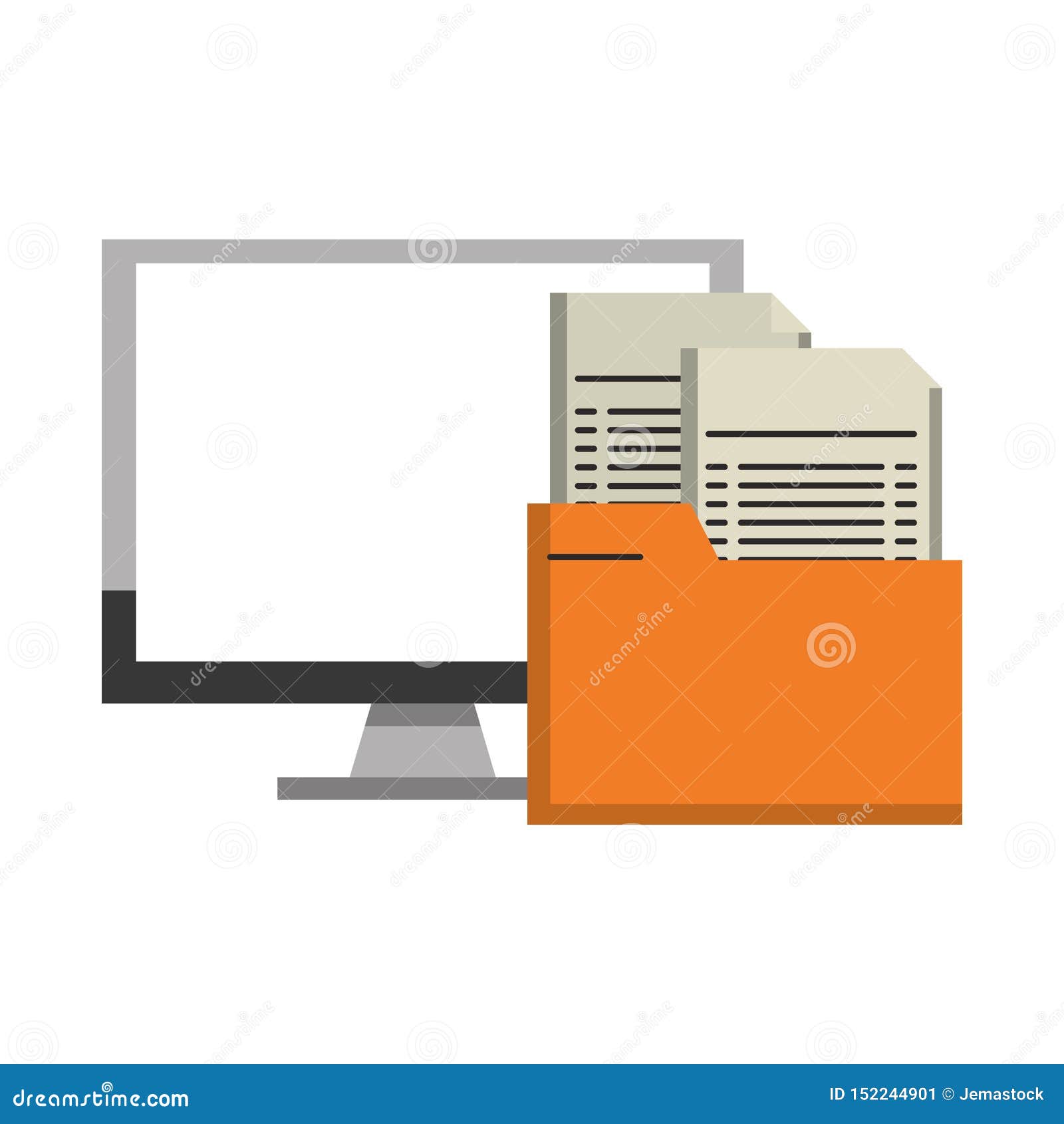 Computer with Folder Documents Symbol Stock Vector - Illustration of ...