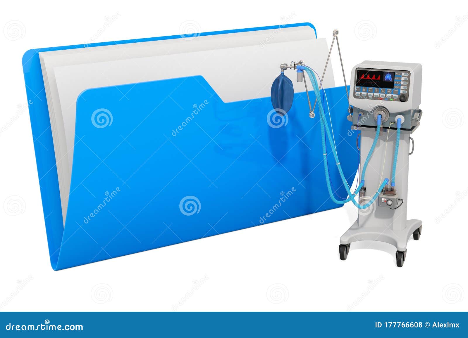 Computer Folder Icon with Medical Ventilator ICU. 3D Rendering Stock ...