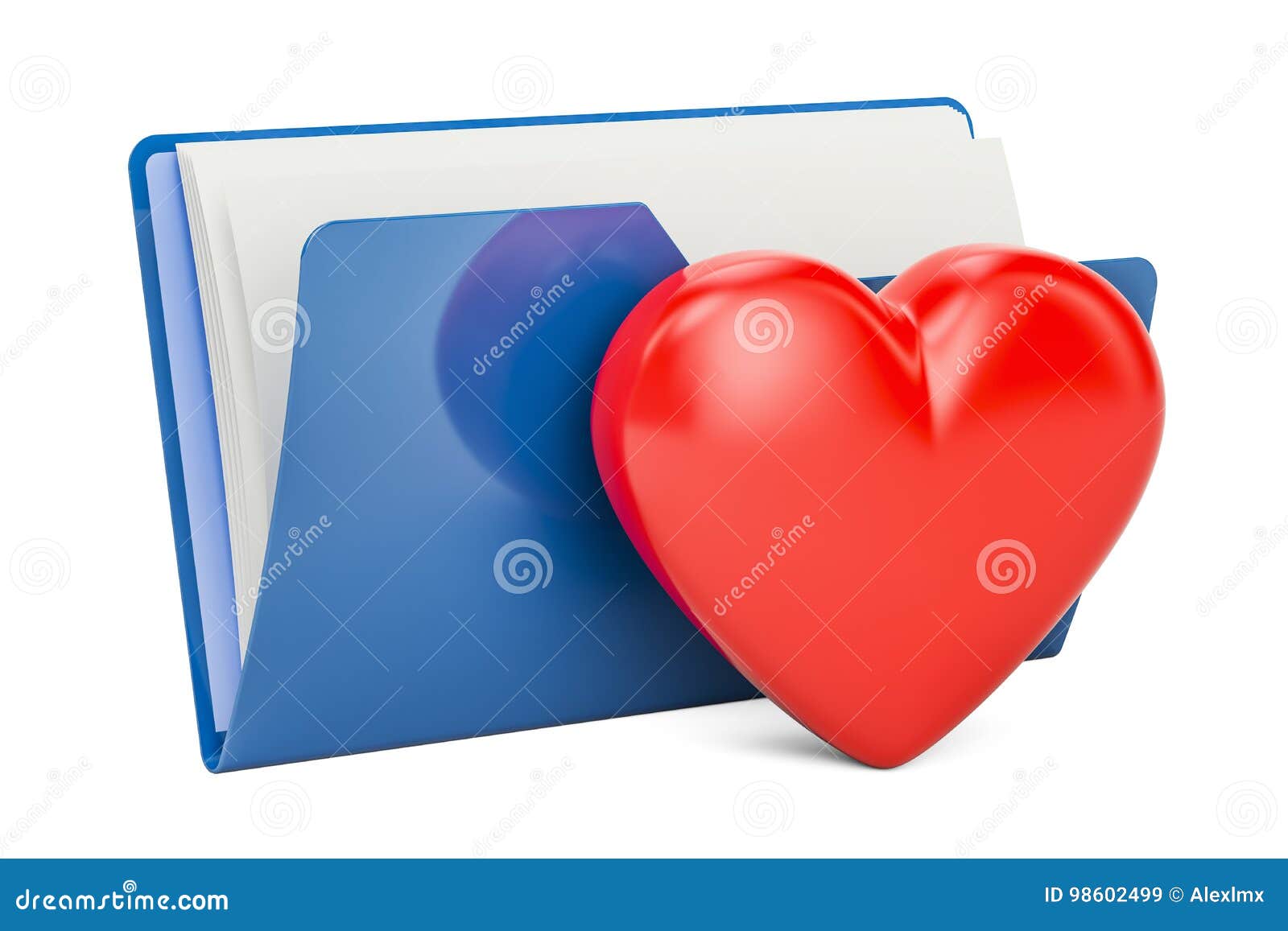 Computer Folder Icon with Red Heart, 3D Rendering Stock Illustration ...
