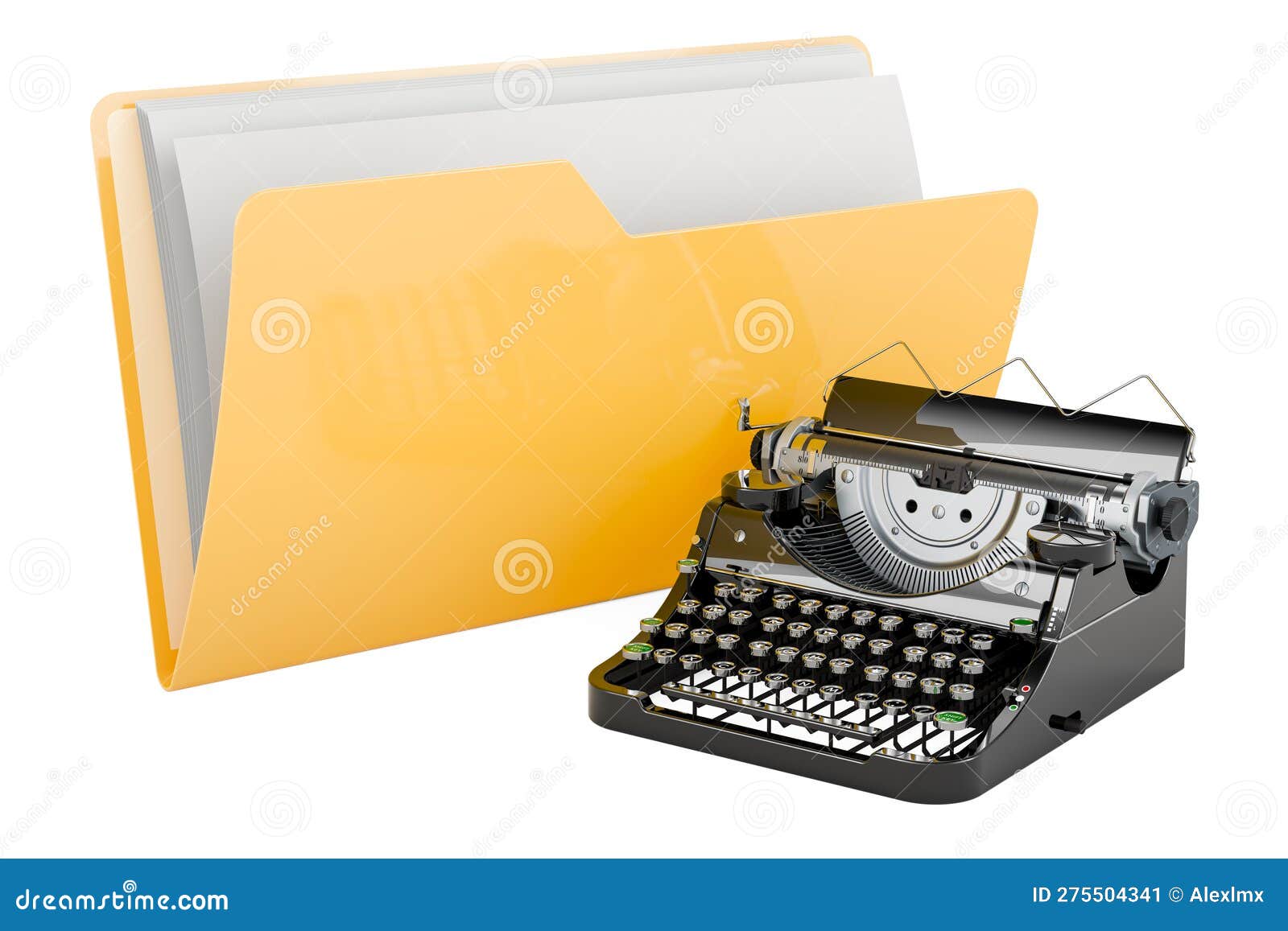 Computer Folder Icon with Typewriter, 3D Rendering Stock Illustration ...