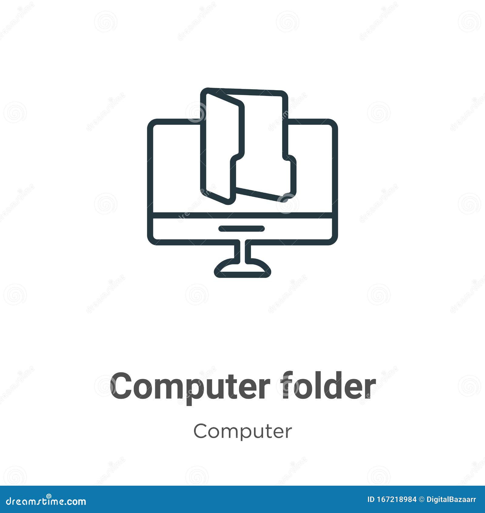 Computer Folder Outline Vector Icon. Thin Line Black Computer Folder ...