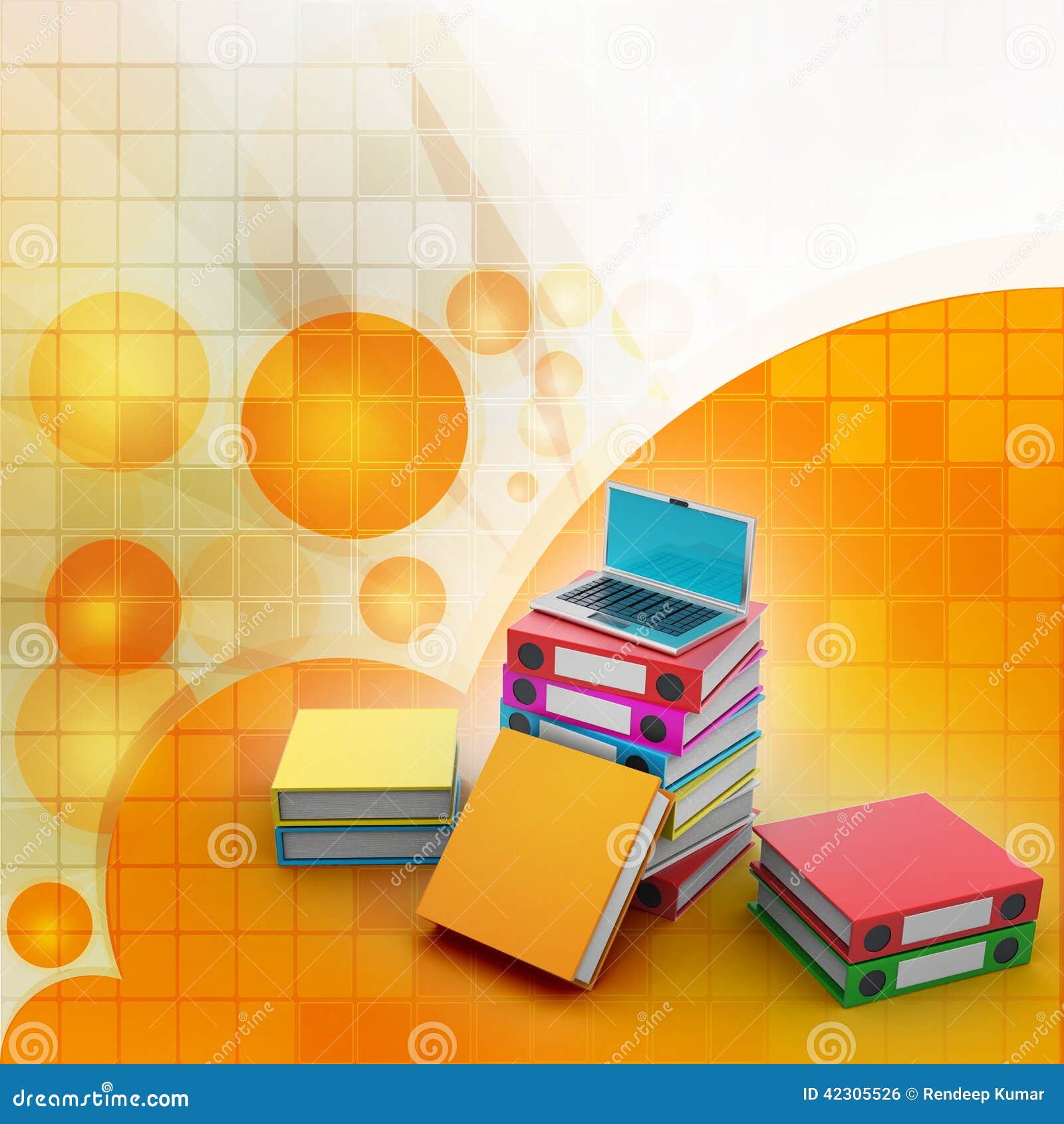 Computer and Folders for Documents Stock Illustration - Illustration of ...
