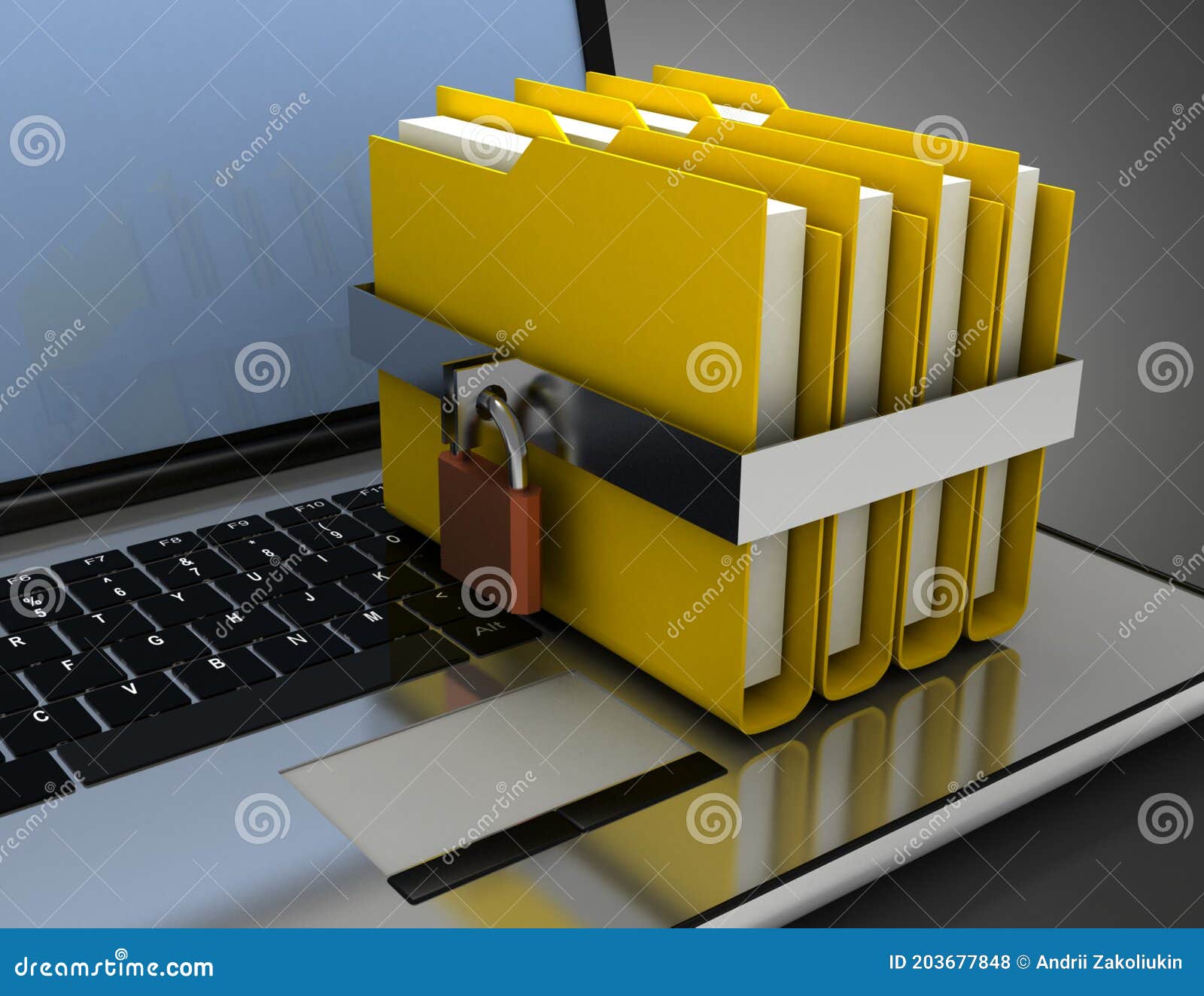 3d Computer Folders with Padlock.3d Illustrationc Stock Illustration ...