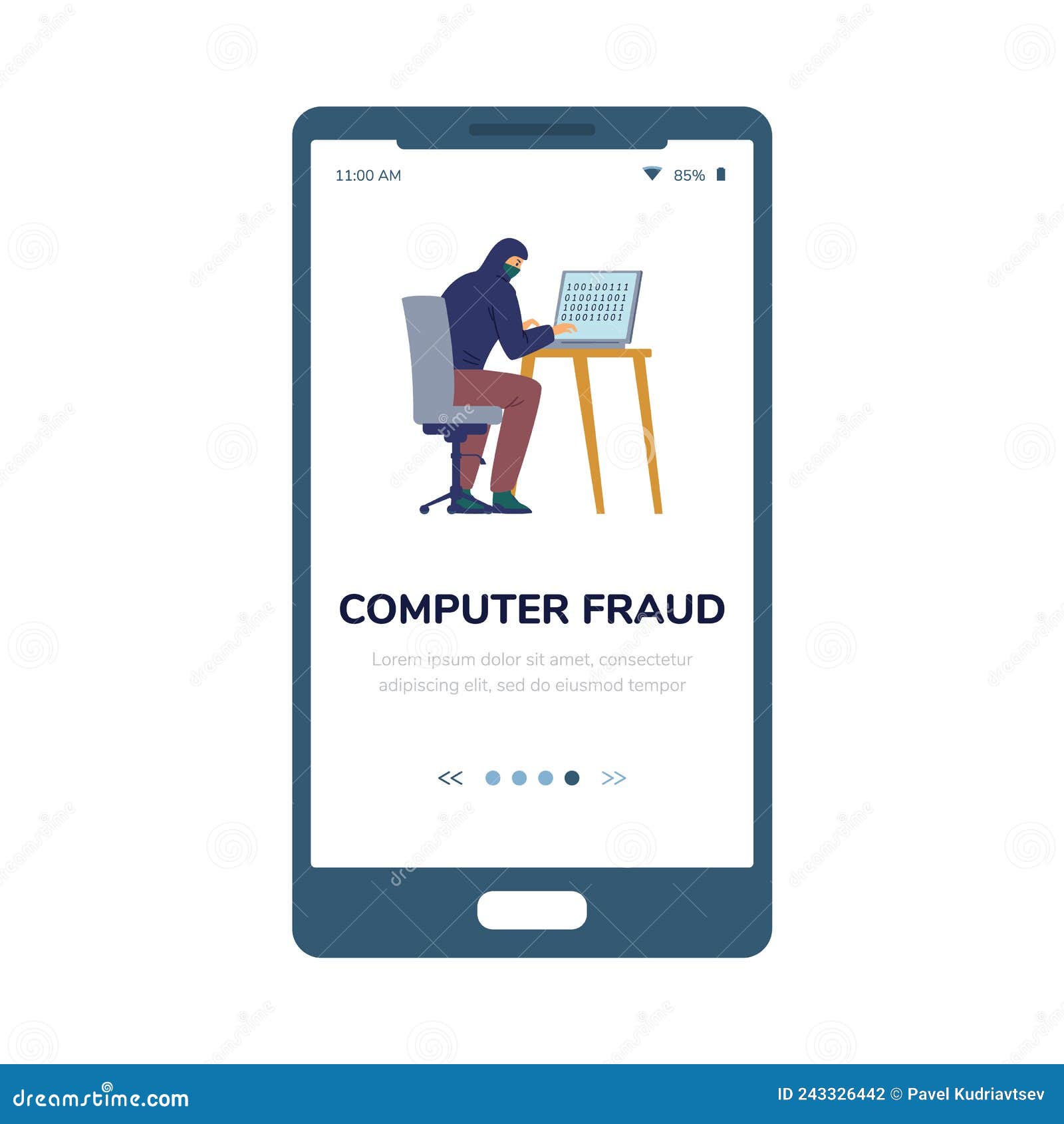 Computer Fraud Banner for Smartphone Cyber Security Alert. Flat Vector ...