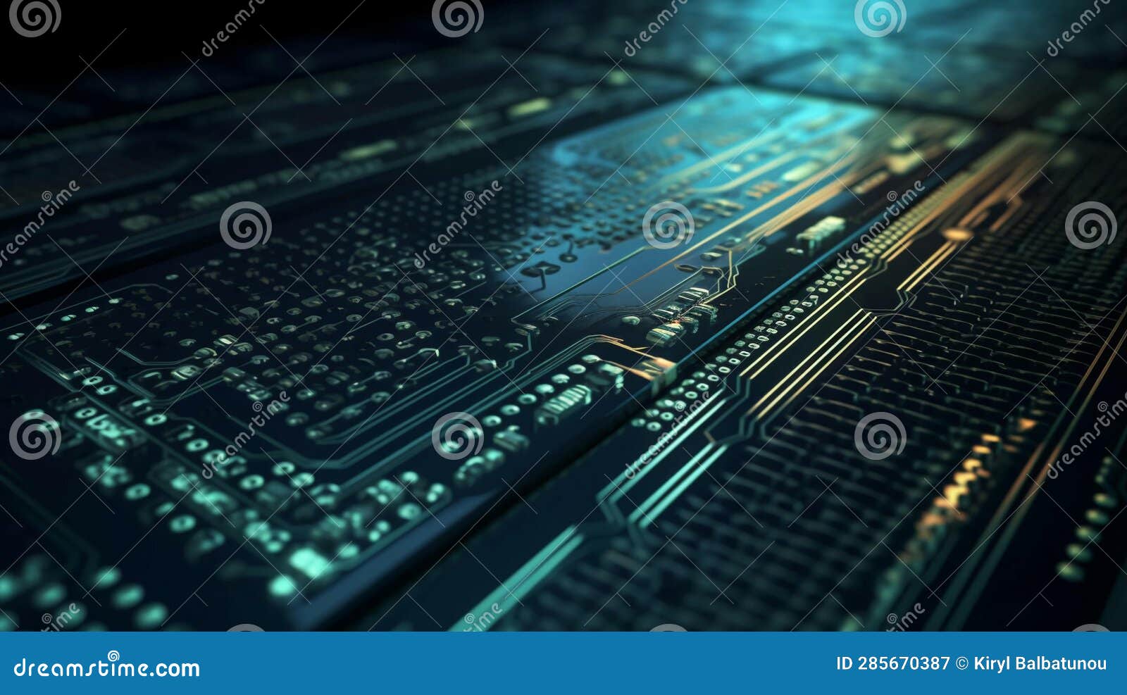 Computer Futuristic Boards with Microchips and Transistors on High Tech ...