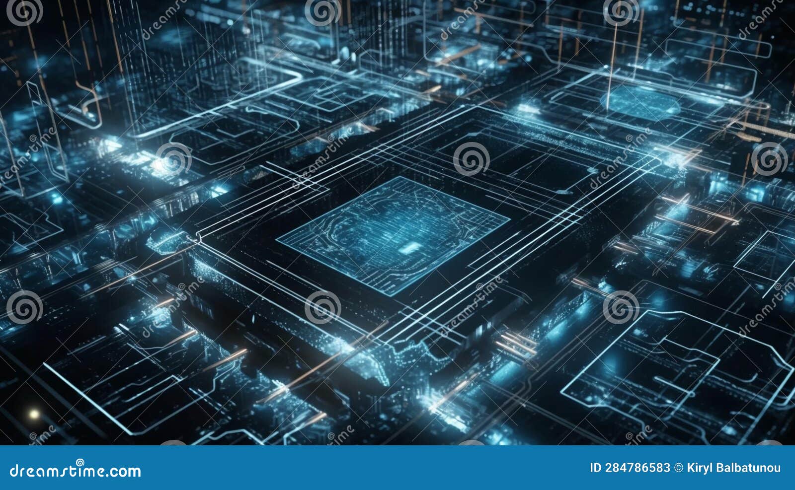 Computer Futuristic Boards with Microchips Energy and Transistors on ...