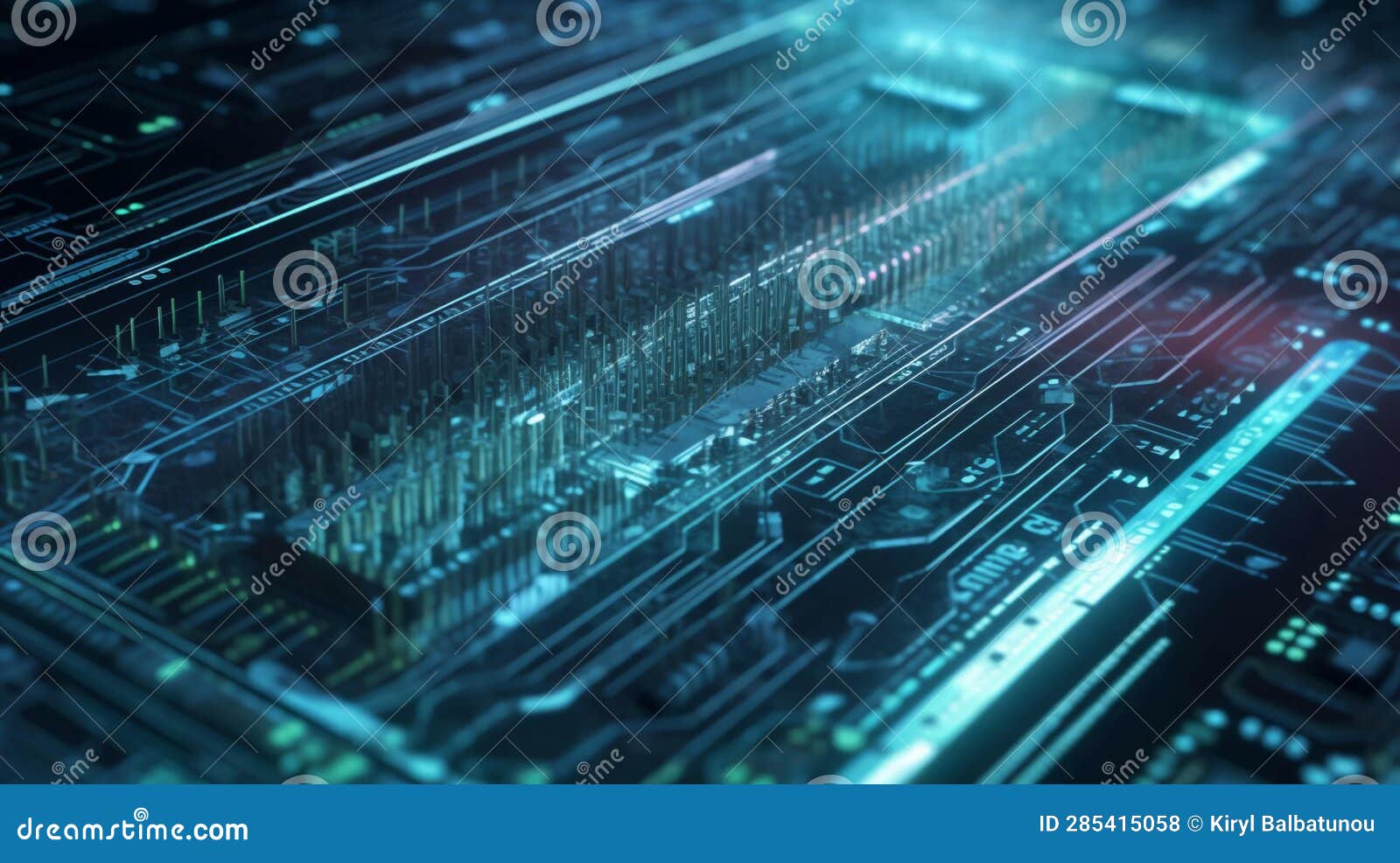 Computer Futuristic with Microchips Energy Chips and Transistors on ...