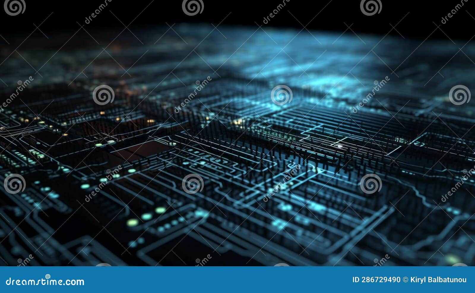 Computer Futuristic Boards with Microchips Energy and Transistors on ...