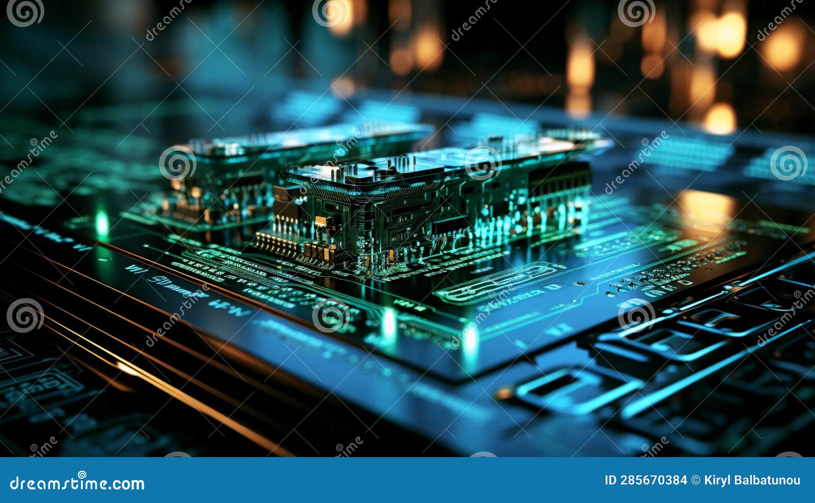 Computer Futuristic High Tech Circuit Board and Electronic Chips with ...